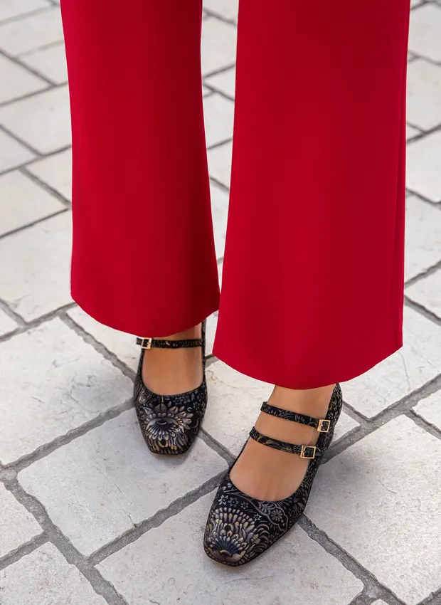 czółenka w stylu Mary Jane - skóra naturalna - model 1618 czarny ...